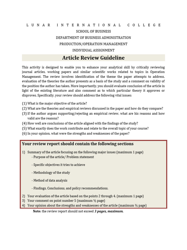 Individual Assignment (Article Review) | PDF