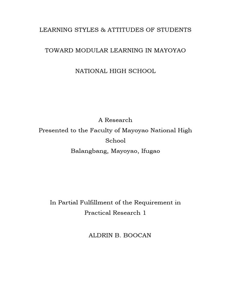 Learning Styles & Attitudes of Students Toward Modular Learning in ...