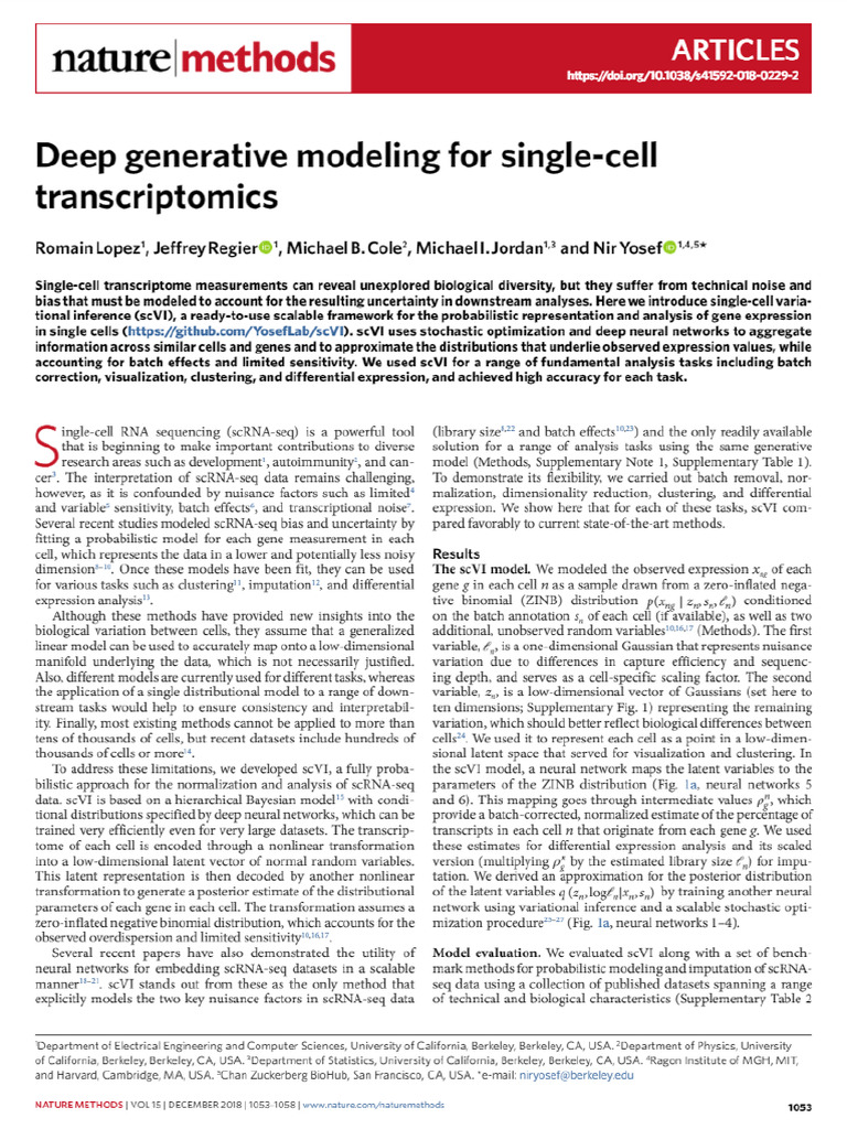 002 - (MAU) - Nature - Deep Generative Modeling For Single-Cell Transcriptomics | PDF