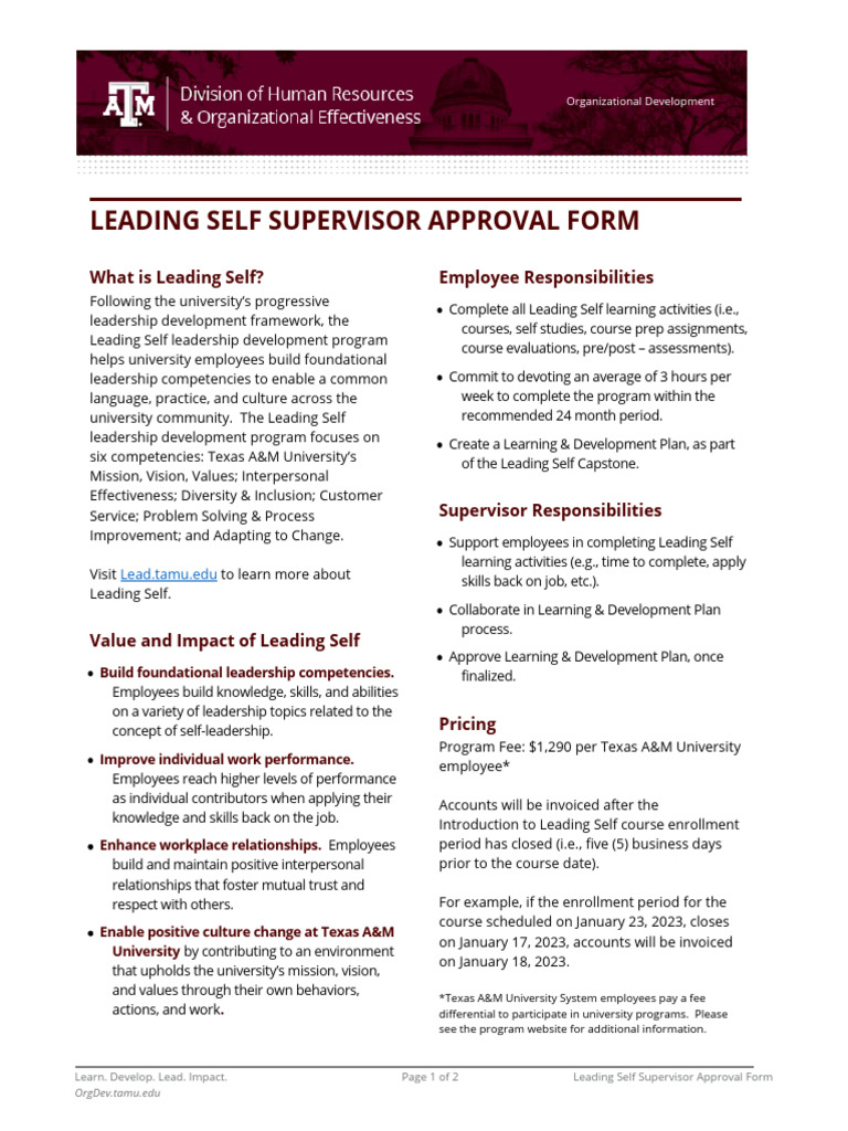Leading Self Supervisor Approval | PDF | Leadership | Employment