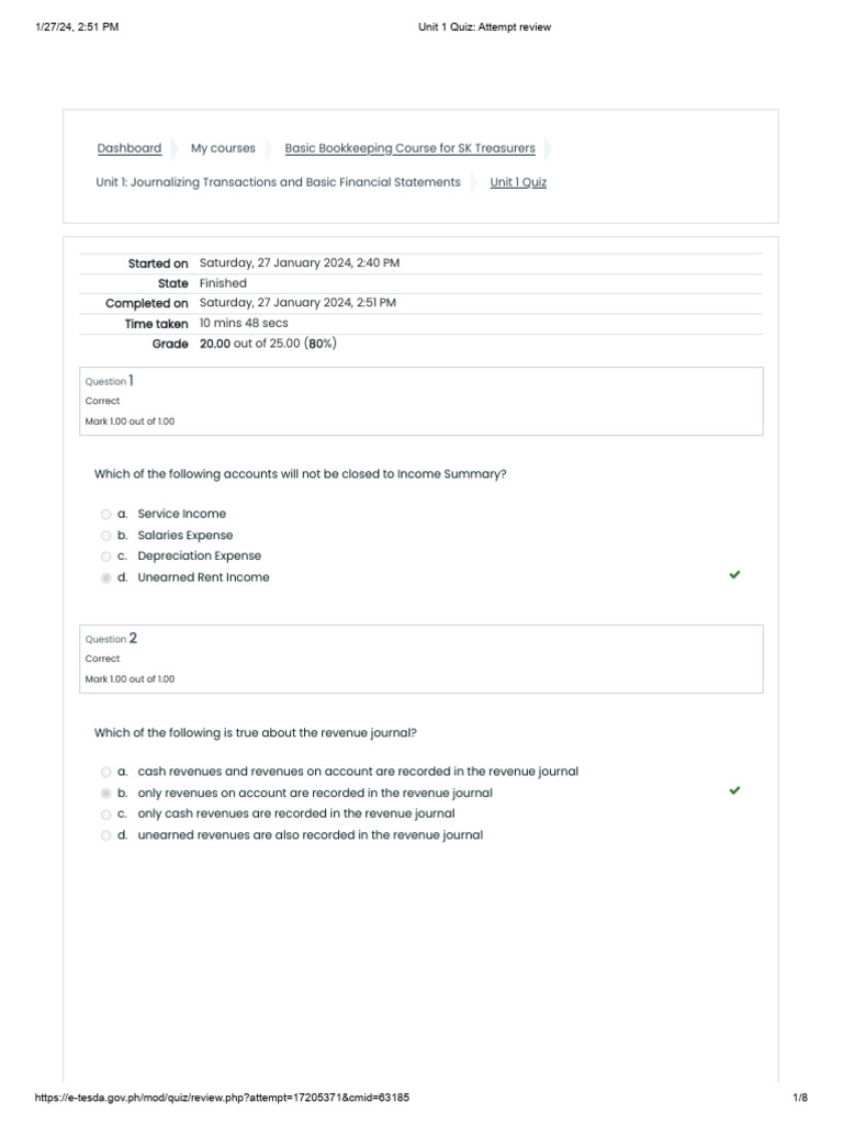Unit 1 Quiz - Attempt Review | PDF | Debits And Credits | Business