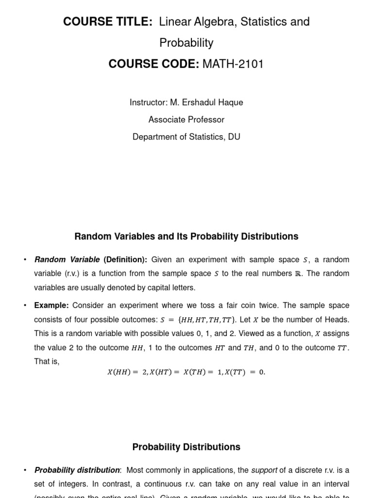 Math2101Stat 4 | PDF | Probability Distribution | Probability Density Function