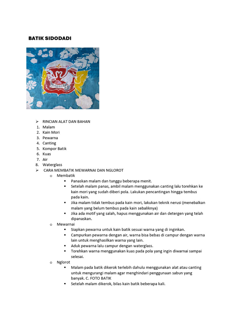 Panduan Lengkap Membatik Sidodadi | PDF