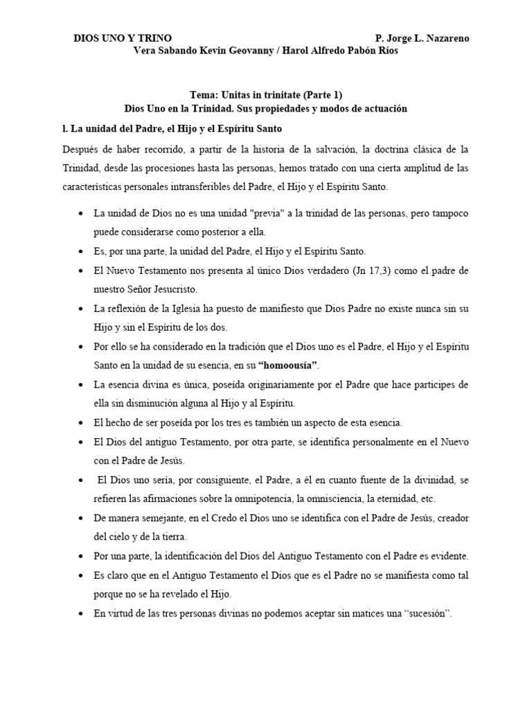 Tema #22 Unitas in Trinitate (Parte 1) | PDF | Trinidad | espíritu Santo