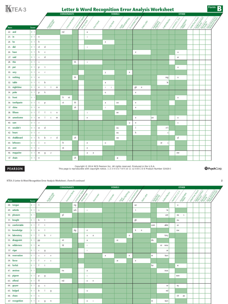 Letter Word Rec Error Analysis Form B | PDF