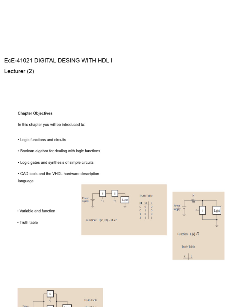 HDL I (Lecture 2) | PDF | Boolean Algebra | Teaching Mathematics