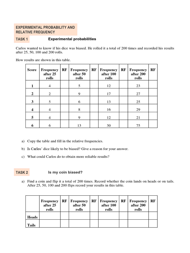 Experimental Probability and Relative Frequency | PDF