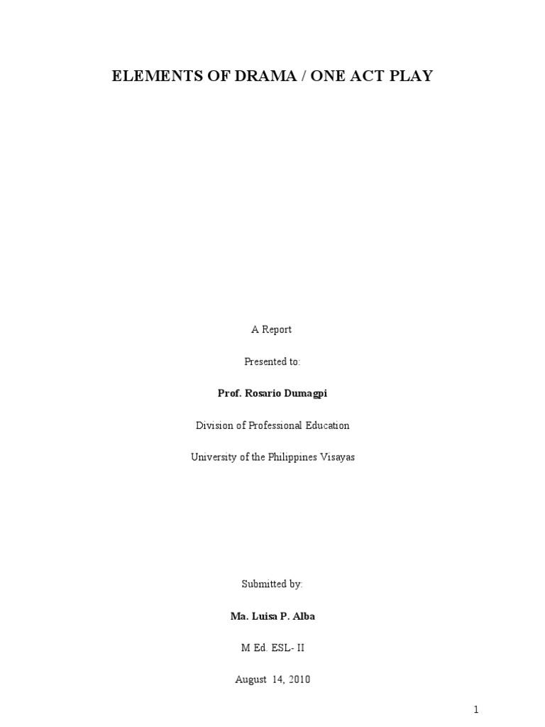 Drama One Act Play Report | PDF | Tragedy | Play (Theatre)