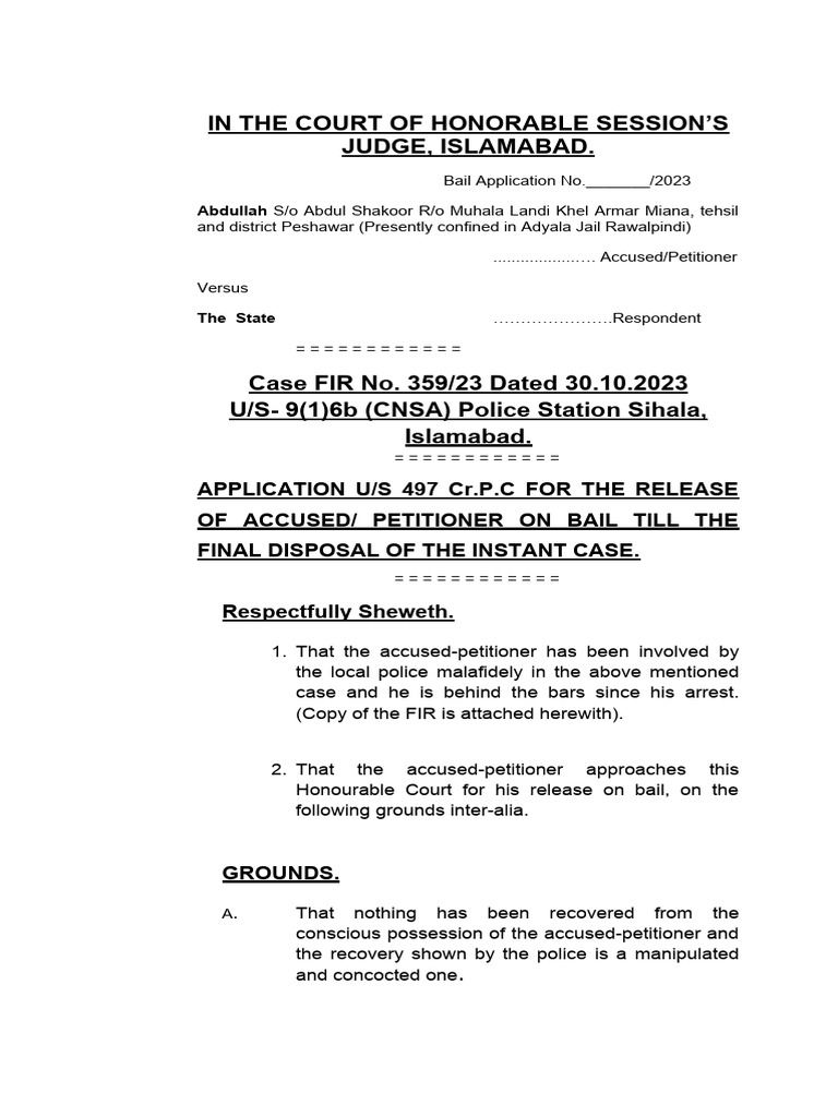 IIyas Sab Bail Format | PDF | Bail | Common Law
