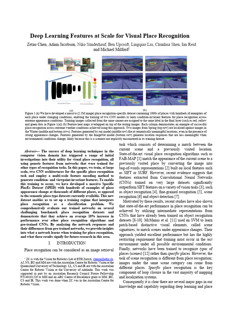 Deep Learning Features at Scale For Visual Place Recognition | PDF ...
