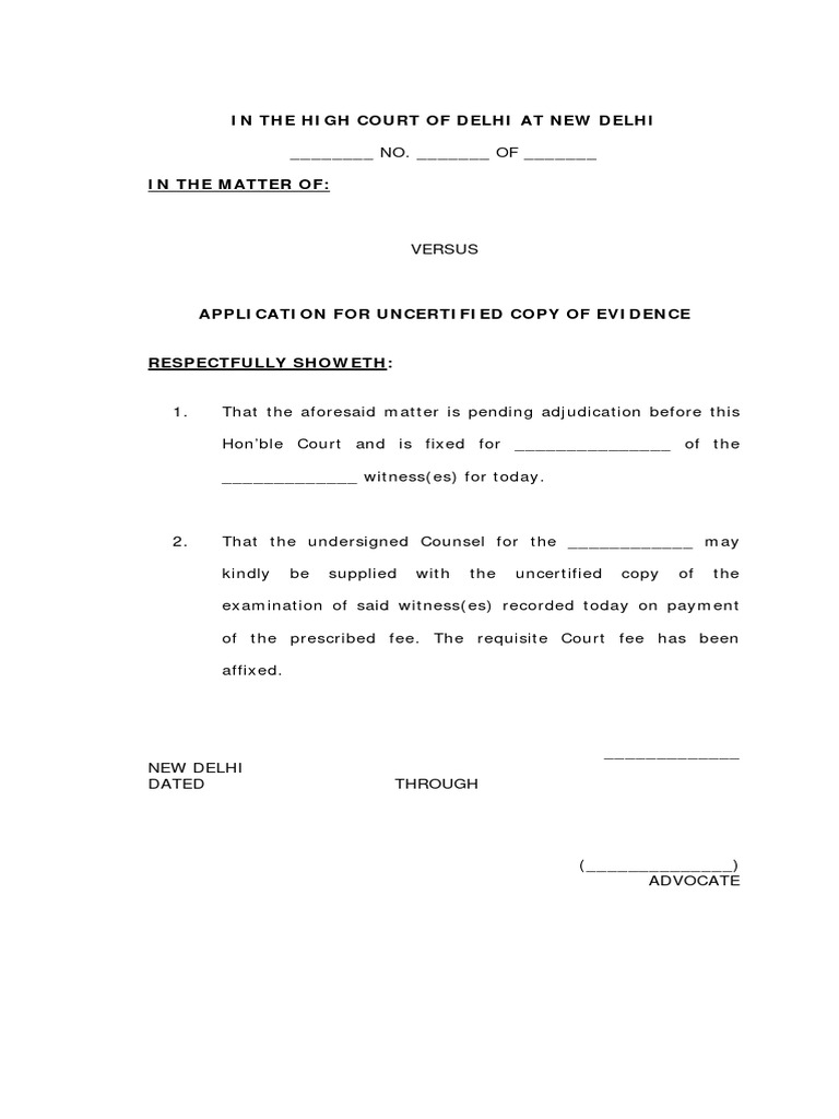 Application for Uncertified Copy of Evidence | PDF