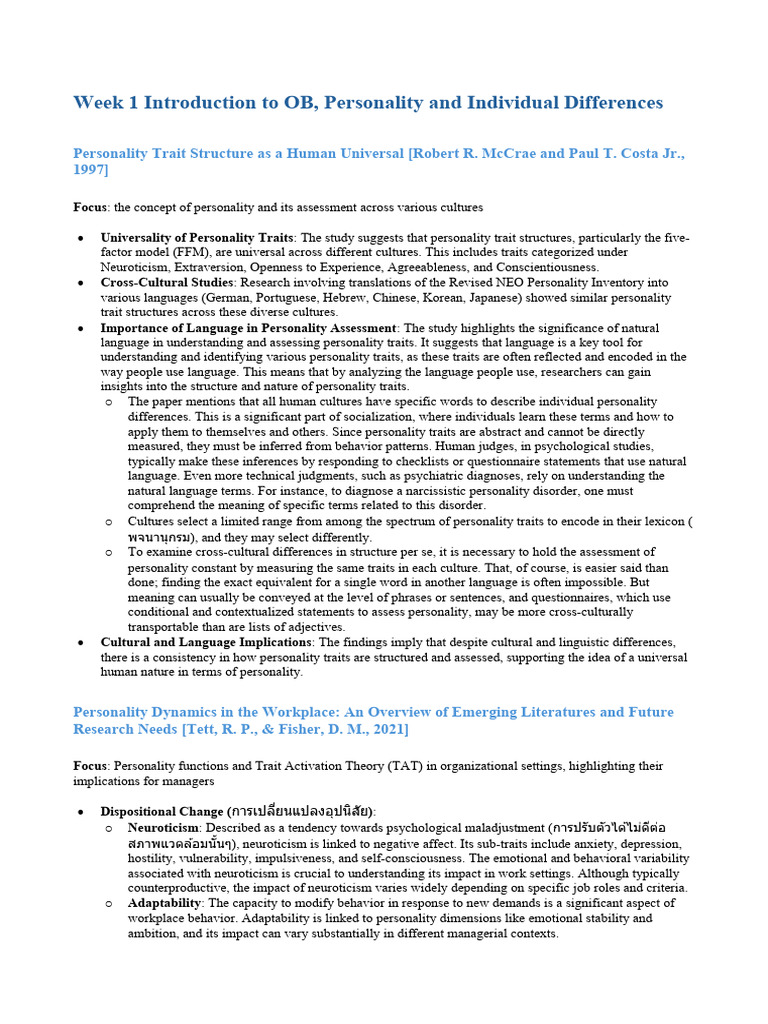 Organizational Behavior Week 1 Essential Readings | PDF | Motivational ...