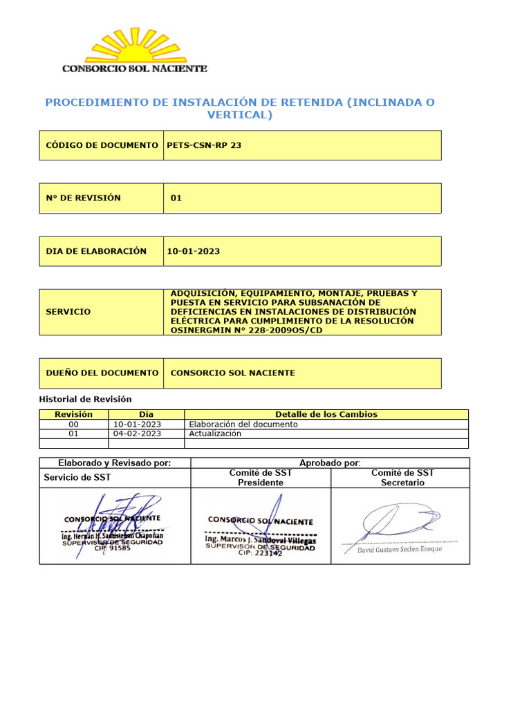 PETS-CSN-RP 23 Instalación de Retenida (Inclinada o Vertical) | PDF