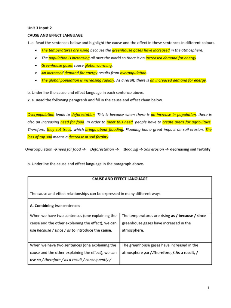 Cause and Effect Language Guide | PDF | Climate Change | Greenhouse Effect