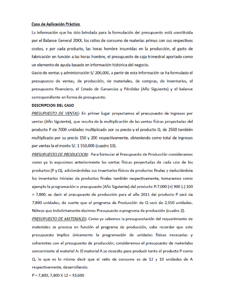 Caso Practico de Presupuesto | PDF