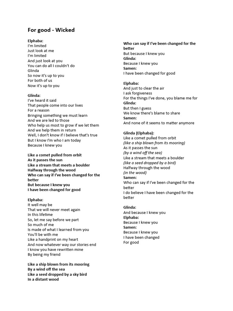 For Good - Lyrics | PDF | Solar System | Astronomy