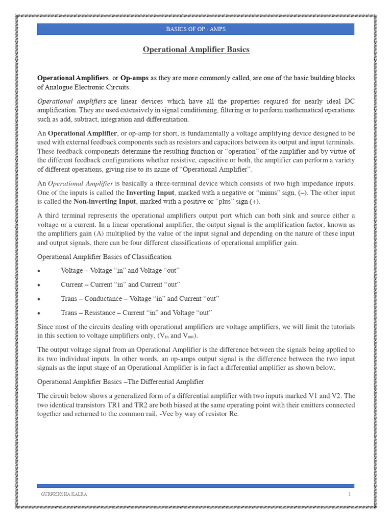 Operational Amplifier Basics (Must Knows) | PDF