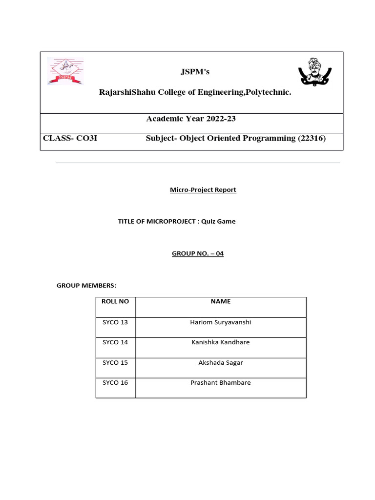 OOP Microproject | PDF | Object Oriented Programming | Information ... OOP Microproject | PDF | Object Oriented Programming | Information ...