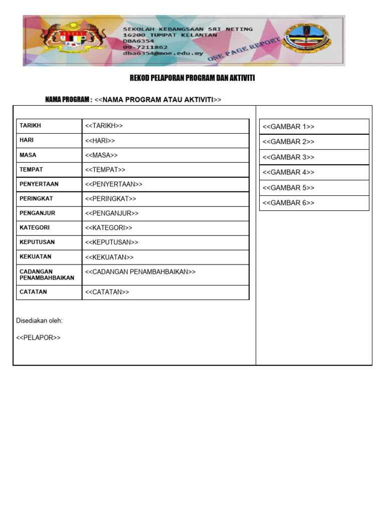 Rekod Pelaporan Program Dan Aktiviti | PDF