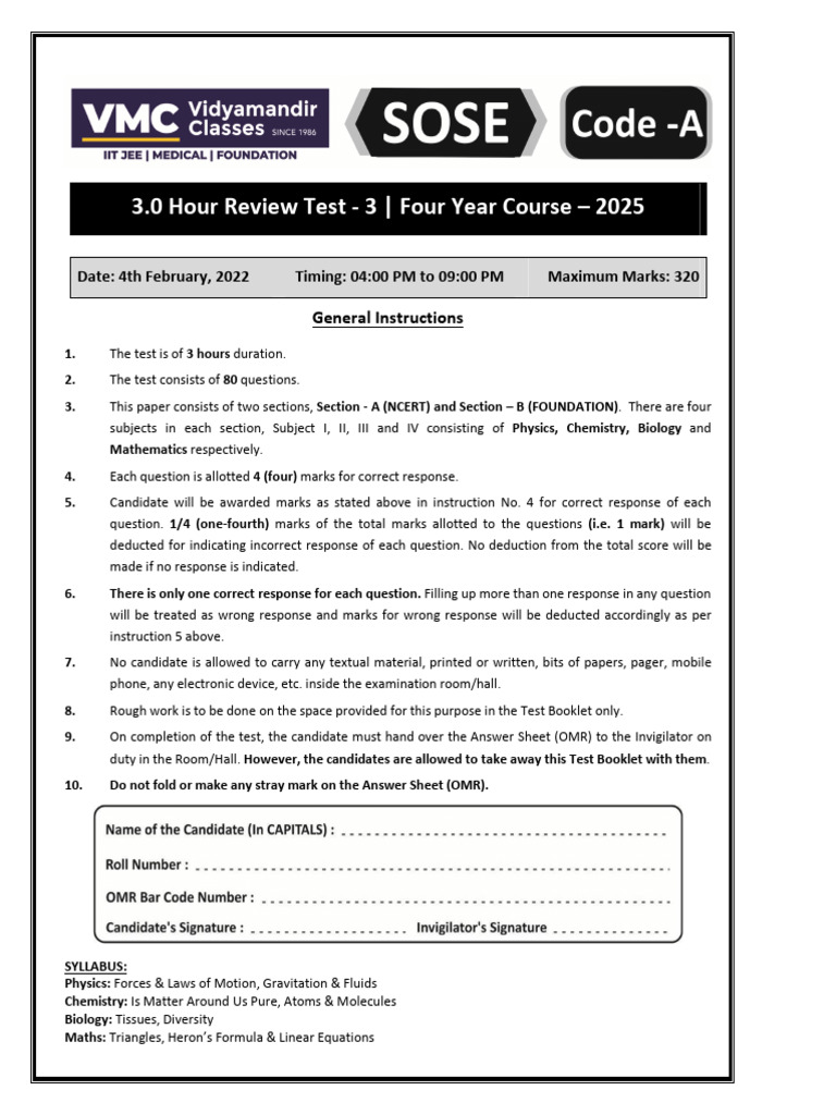 VMC - SOSE IX HRT - 3 (Question Paper) | PDF | Teaching Methods & Materials
