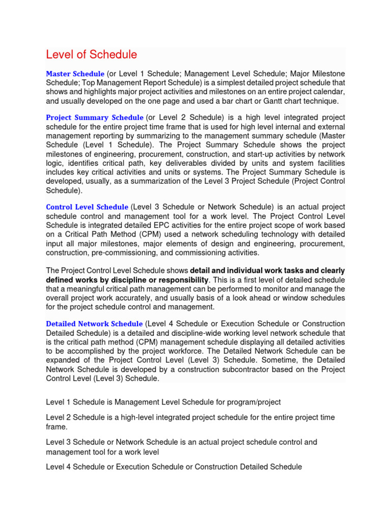 Schedule Level (Level 01, 02,03 | PDF | Business | Computing