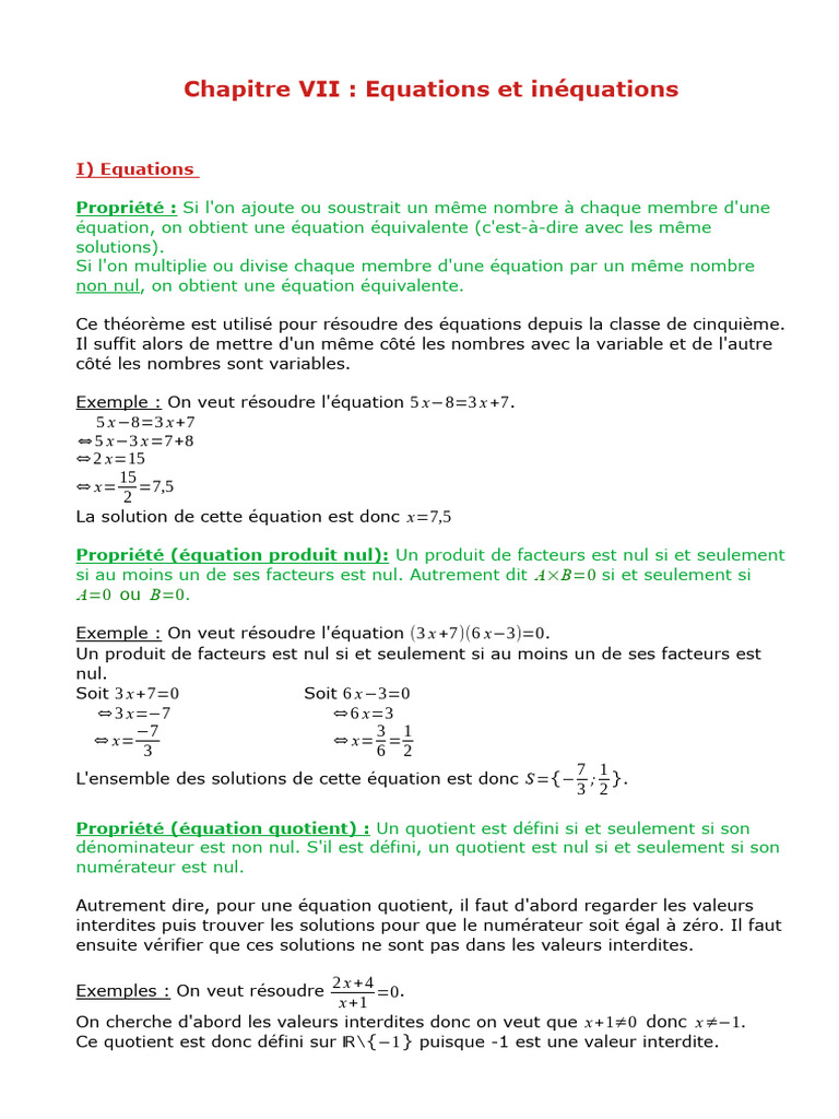 Équations et inéquations : méthodes et exemples | PDF | Division ...