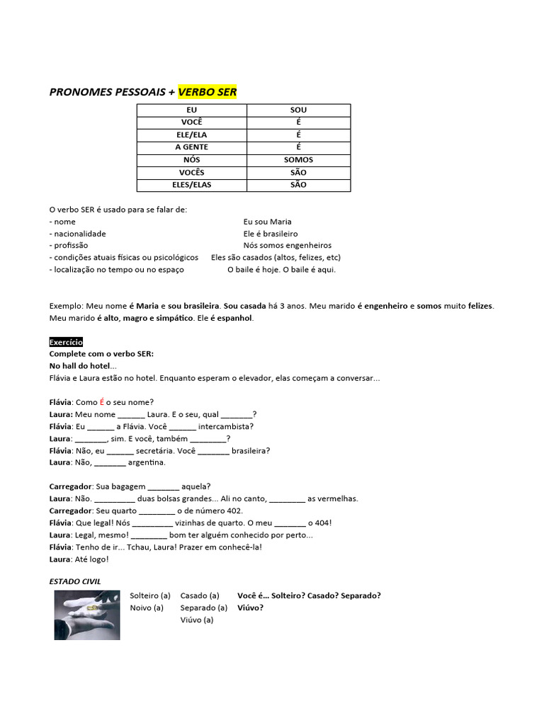Pronomes Pessoais e Verbos em Português | PDF