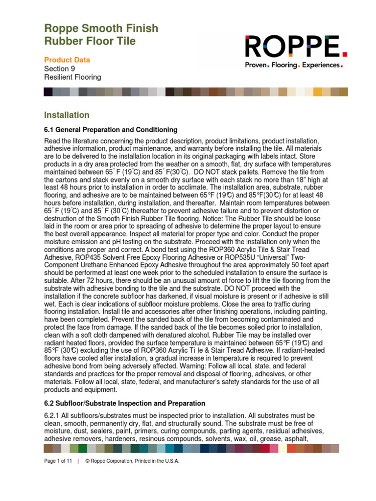 Installation Smooth Rubber Tile | PDF | Flooring | Adhesive