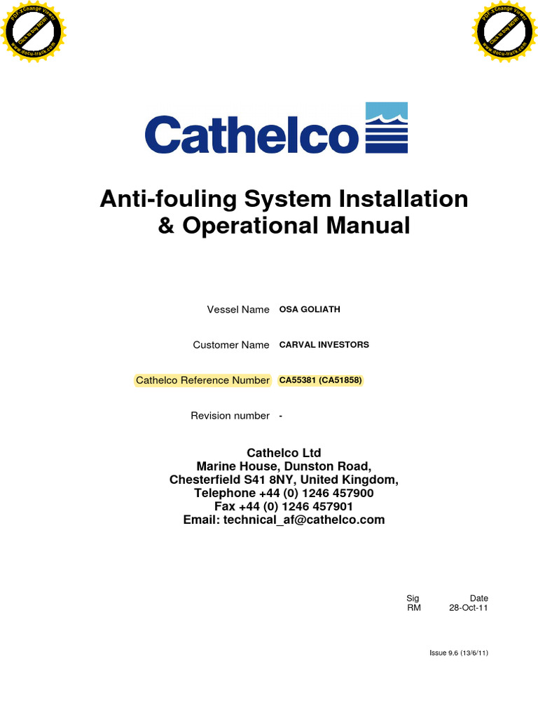 Cathelco Anti-fouling System Manual | PDF | Manufactured Goods | Materials