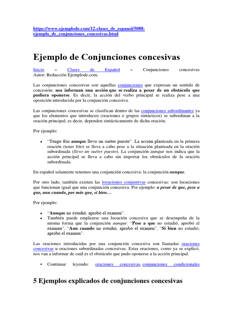 Ejemplo de Conjunciones Concesivas | PDF