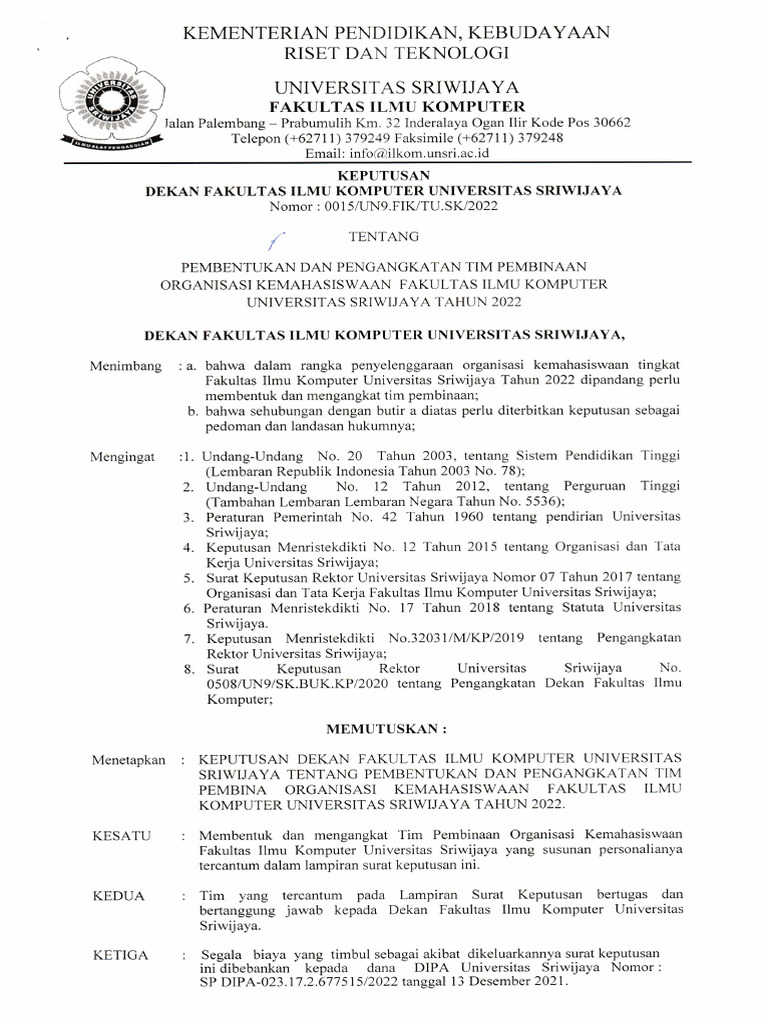 0015.TU - sk.2022 - SK Kepegurusan Ormawa | PDF