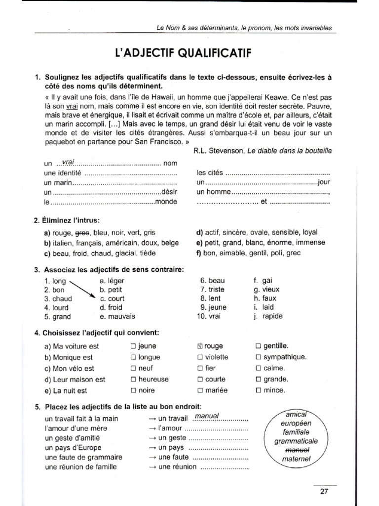 Adjectif Qualificatif | PDF