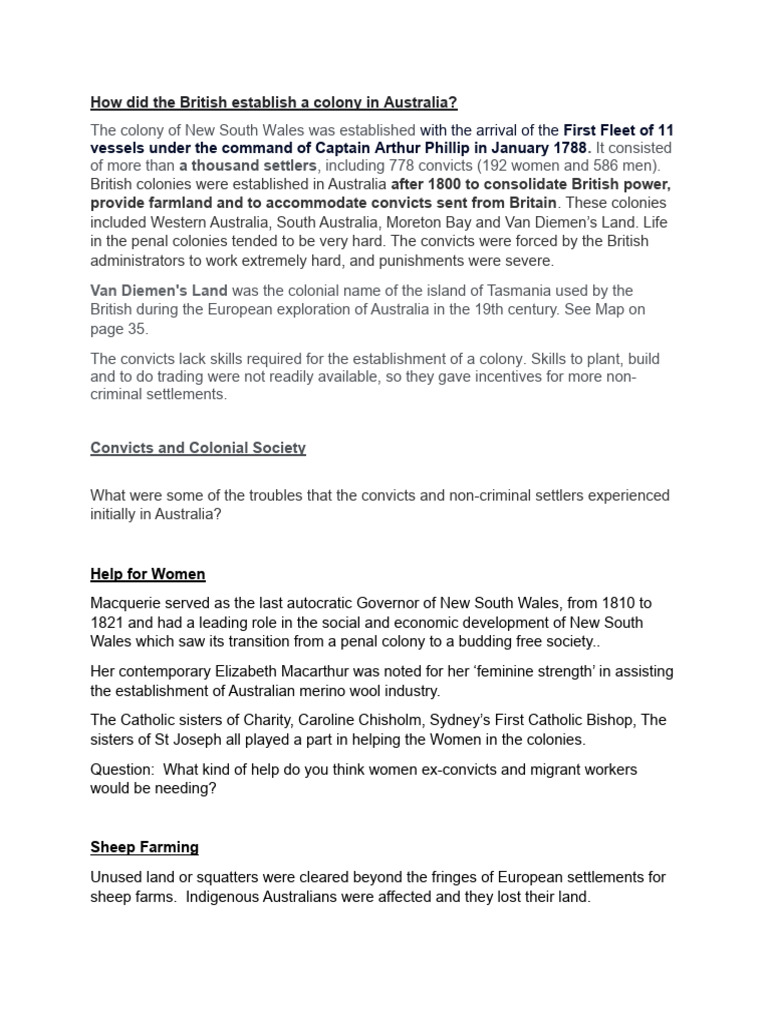 How Did The British Establish A Colony in Australia | PDF | Australia ...