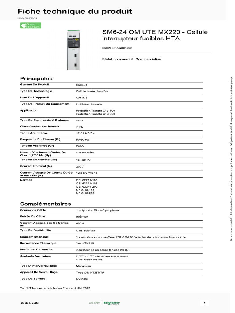 Cellule HTA SM6-24 QM UTE MX220 | PDF | Biens manufacturés ...