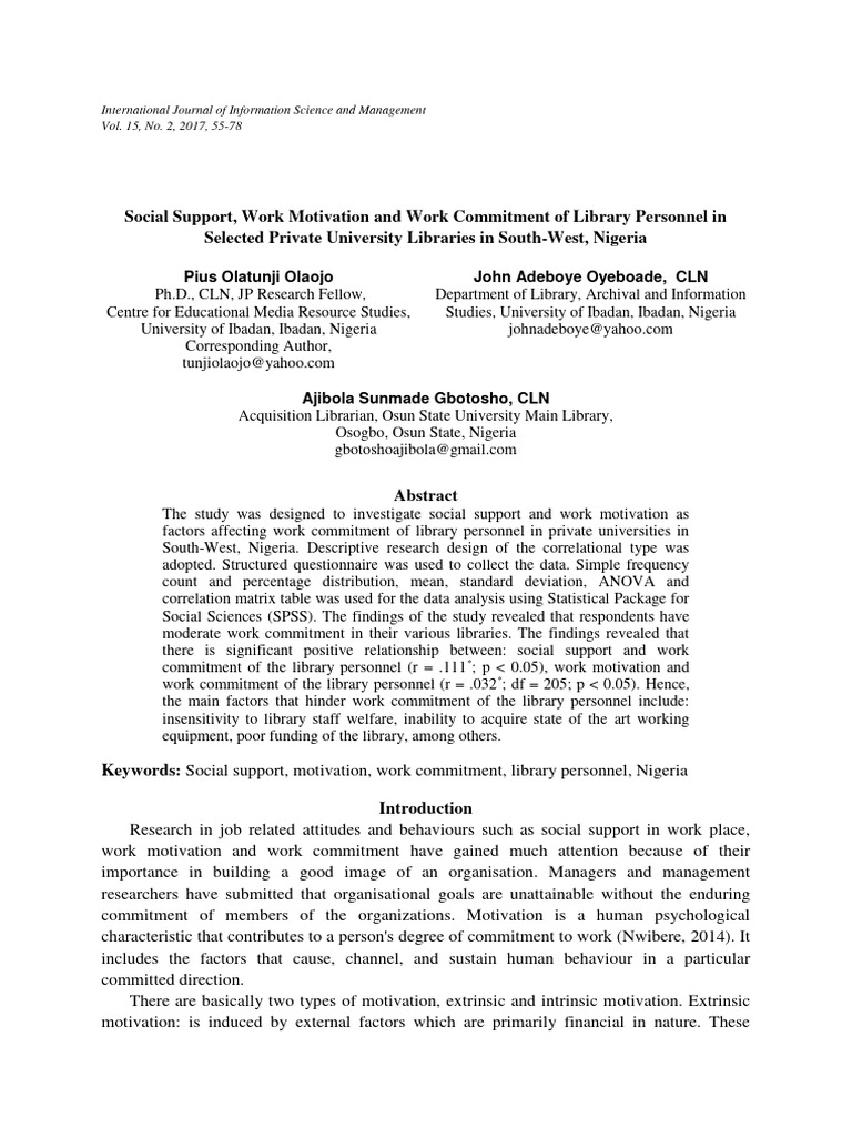 Social Support & Work Commitment in Libraries | PDF | Libraries ...