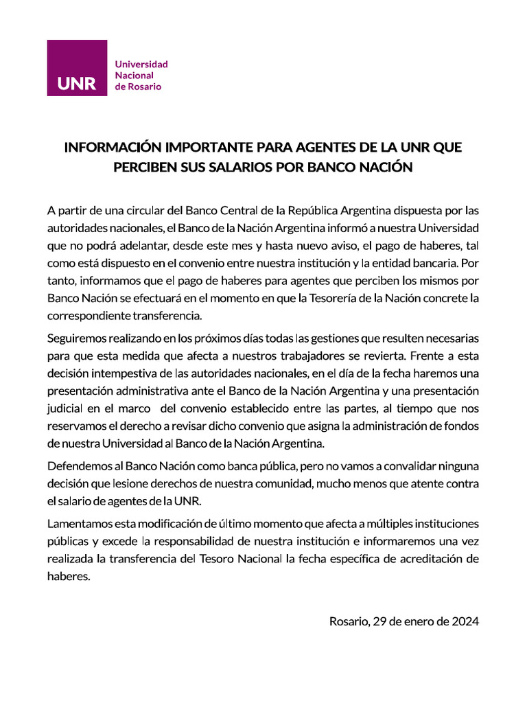 Comunicado Institucional Unr | PDF