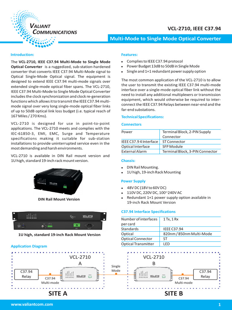 VCL-2710 IEEE C37 94 Multi-Mode To Single Mode Optical Converter | PDF ...