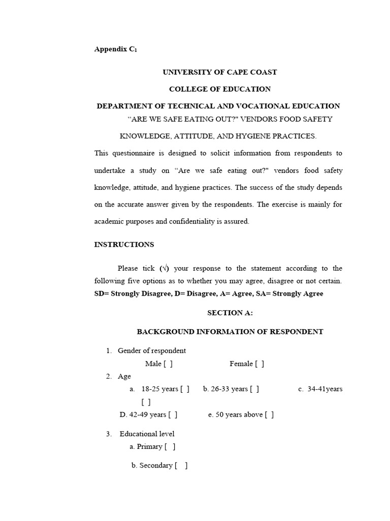 Appendix C University of Cape Coast College of Education Department of ...