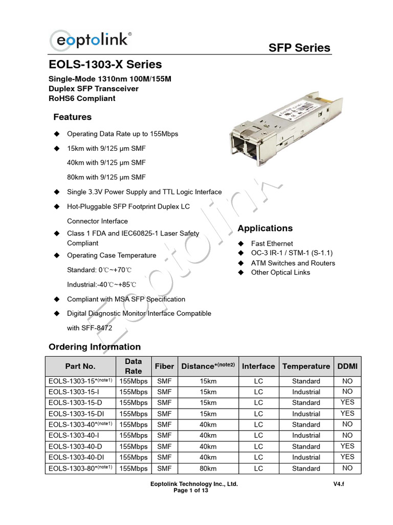 SFP Series EOLS-1303-X Series: Features | PDF