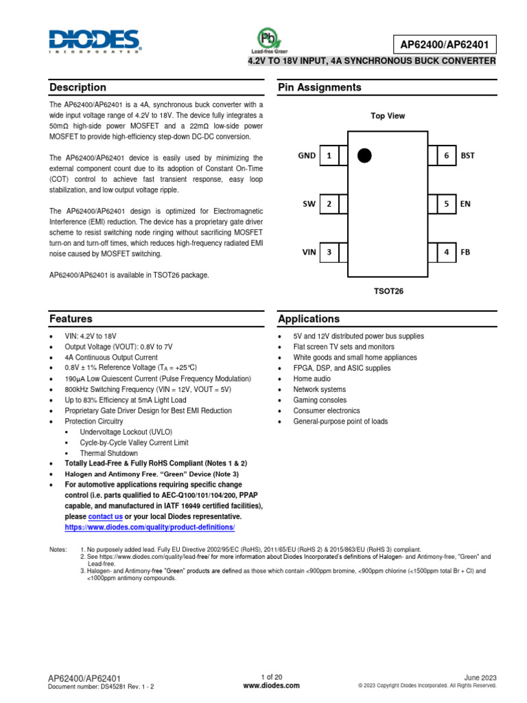 AP62400 AP62401 Rev1-2 Jun2023 | PDF | Electromagnetic Interference | Information And ...