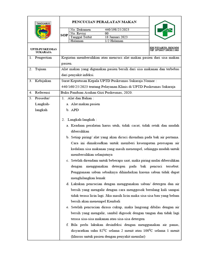 Sop Pencucian Peralatan Makan | PDF