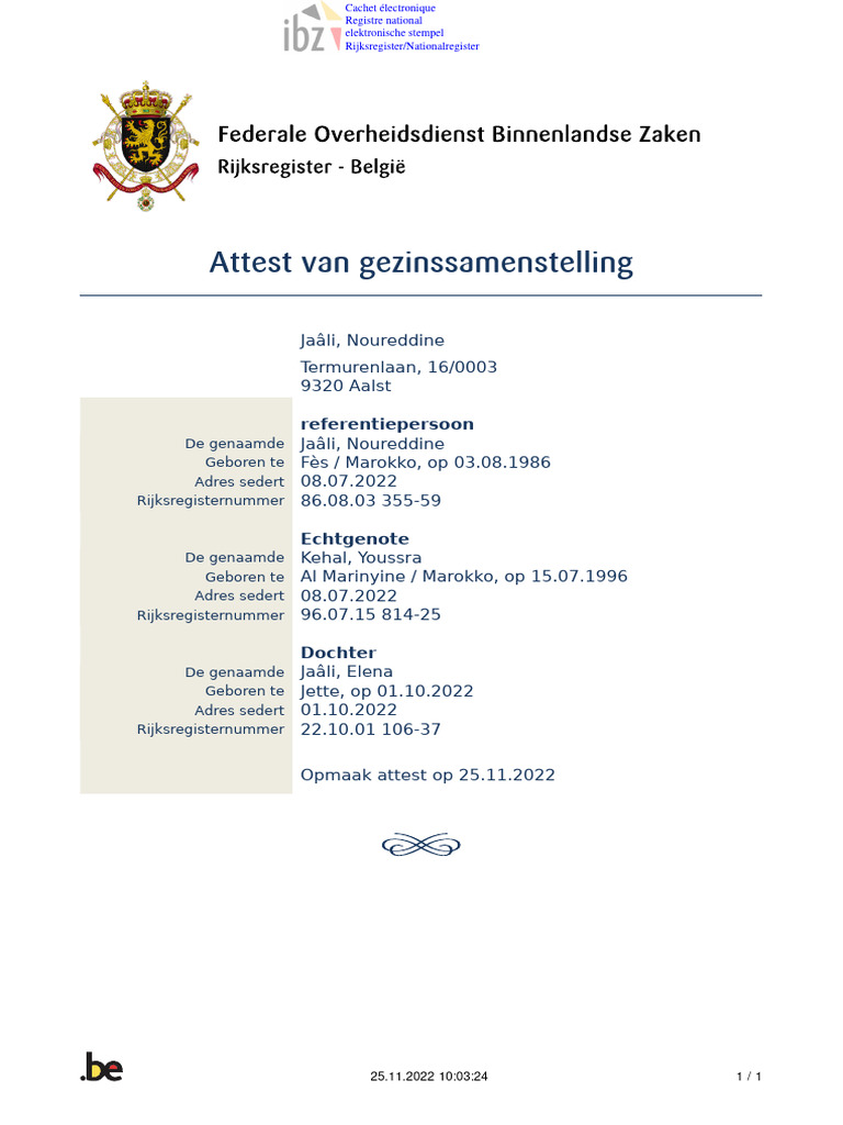 Attest Van Gezinssamenstelling: Referentiepersoon | PDF