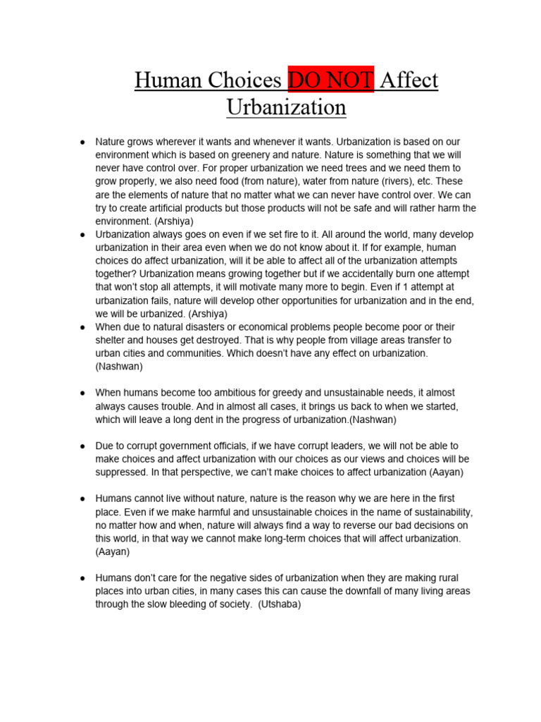 Impact of Human Choices on Urbanization | PDF | Urbanization ...