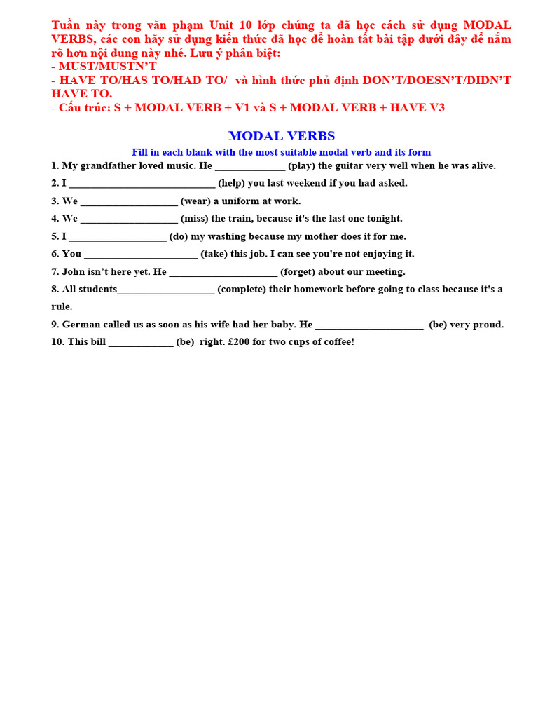 Hướng Dẫn Sử Dụng Modal Verbs | PDF