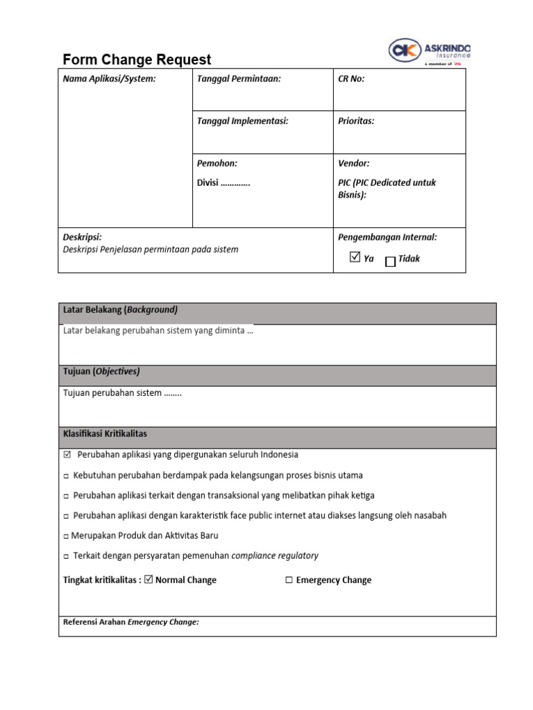 Formulir Permintaan Perubahan Sistem | PDF | Teknologi & Rekayasa
