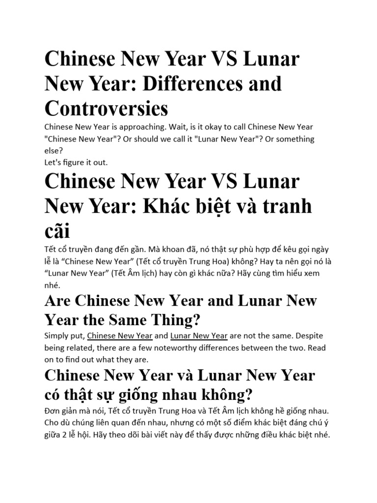 Chinese New Year Vs Lunar New Year | PDF