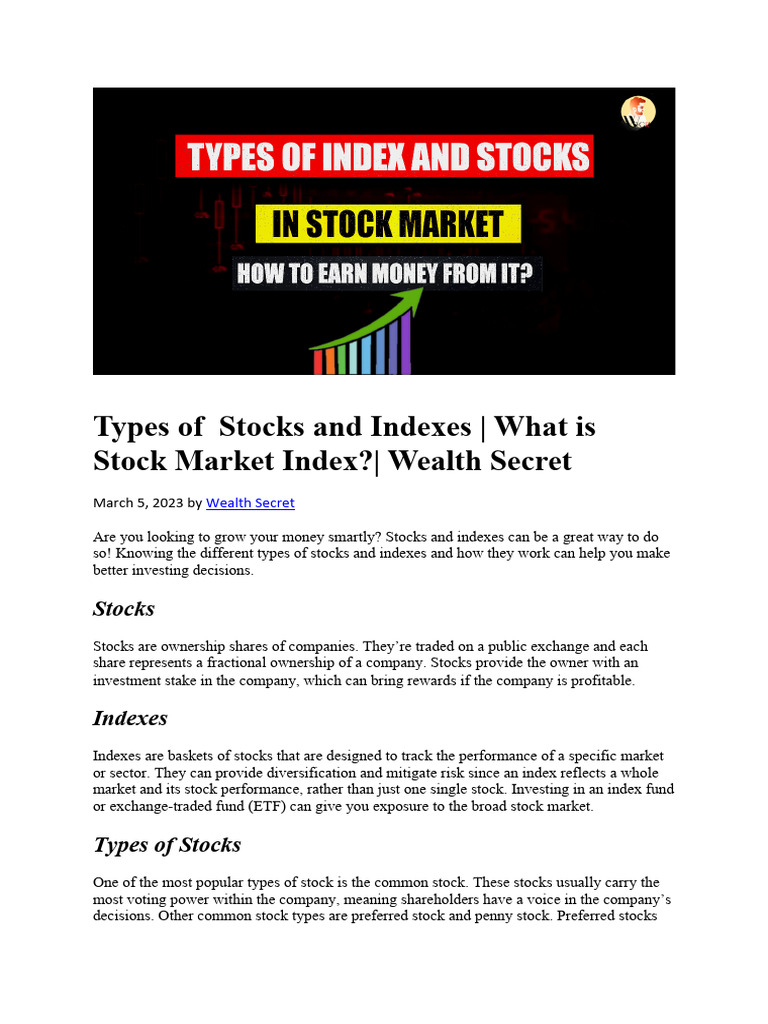 Types of Stocks and Indexes - What Is Stock Market Index - Wealth ...