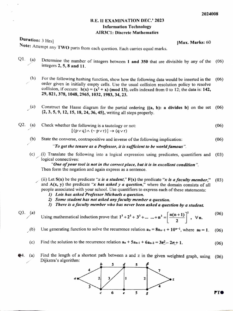 3AIRC1 Discrete Math Final Exam Solution | PDF