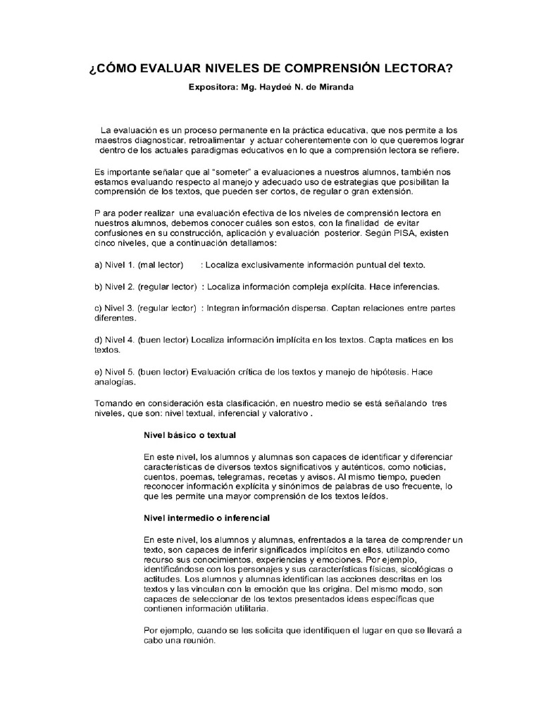 PDF 8 Evaluacion para Medir Niveles de Comprension Lectora - Compress | PDF