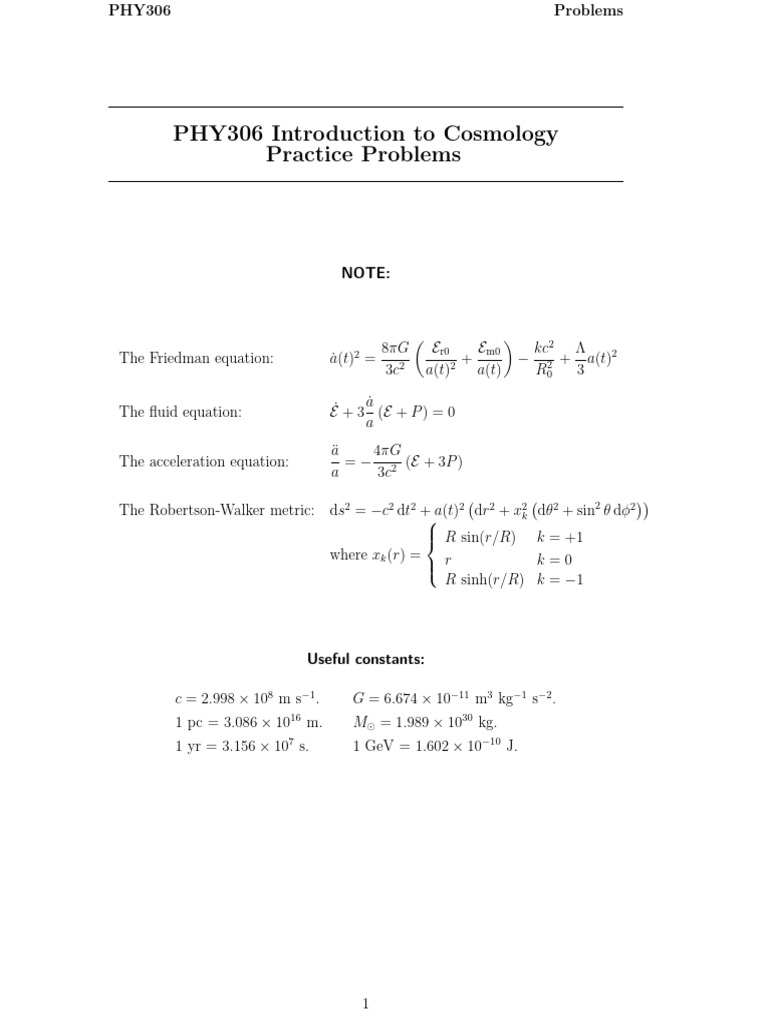 Phy306 Probs | PDF | Dark Energy | Universe